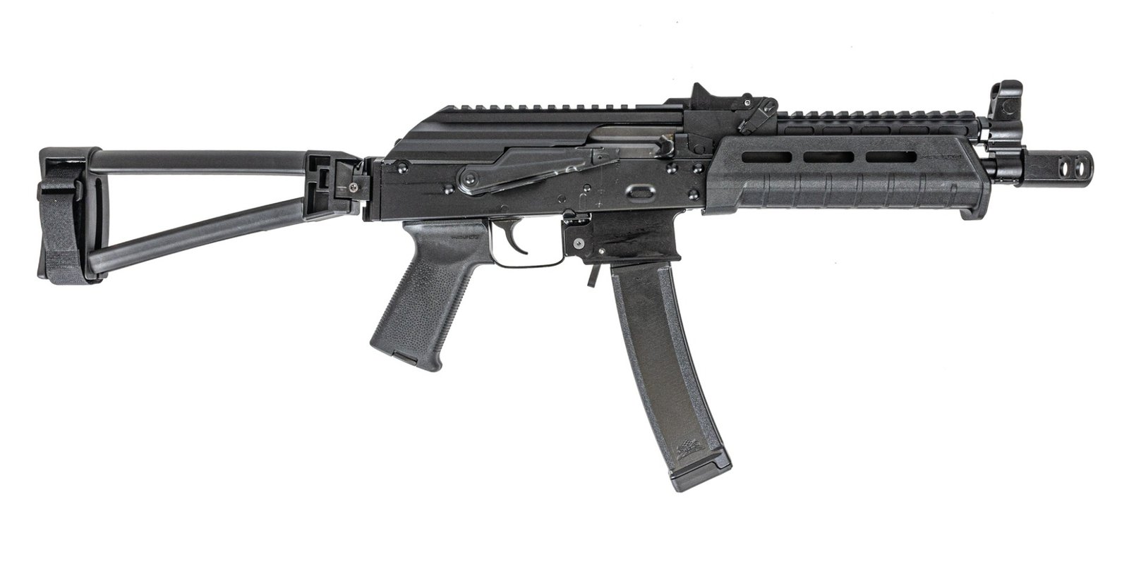 Psa AK-V 9mm Moe Triangle Folding Pistol, Black With Sa Railed Gas Tube